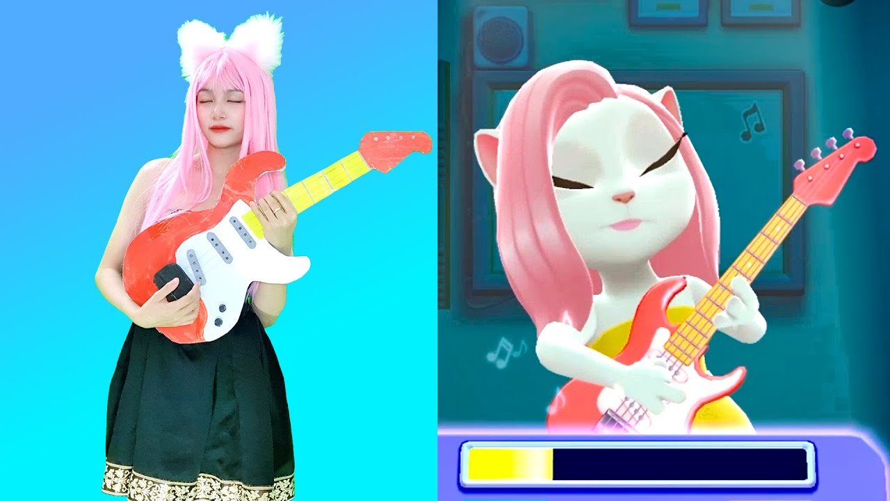Cute Girl Imitate Angela Playing Strong Rock Music - My Talking Angela ...