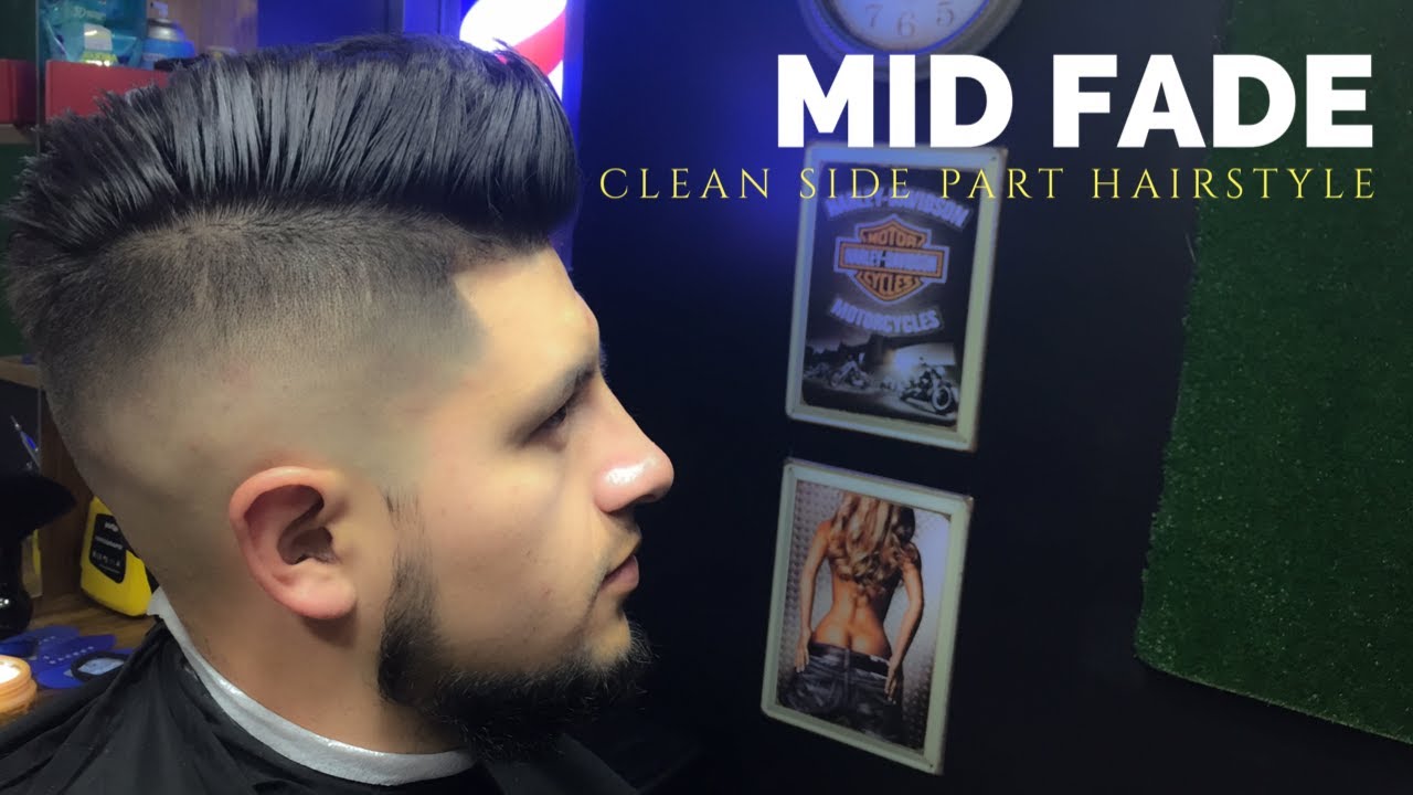 MID FADE hairstyle - Clean side part - YouTube