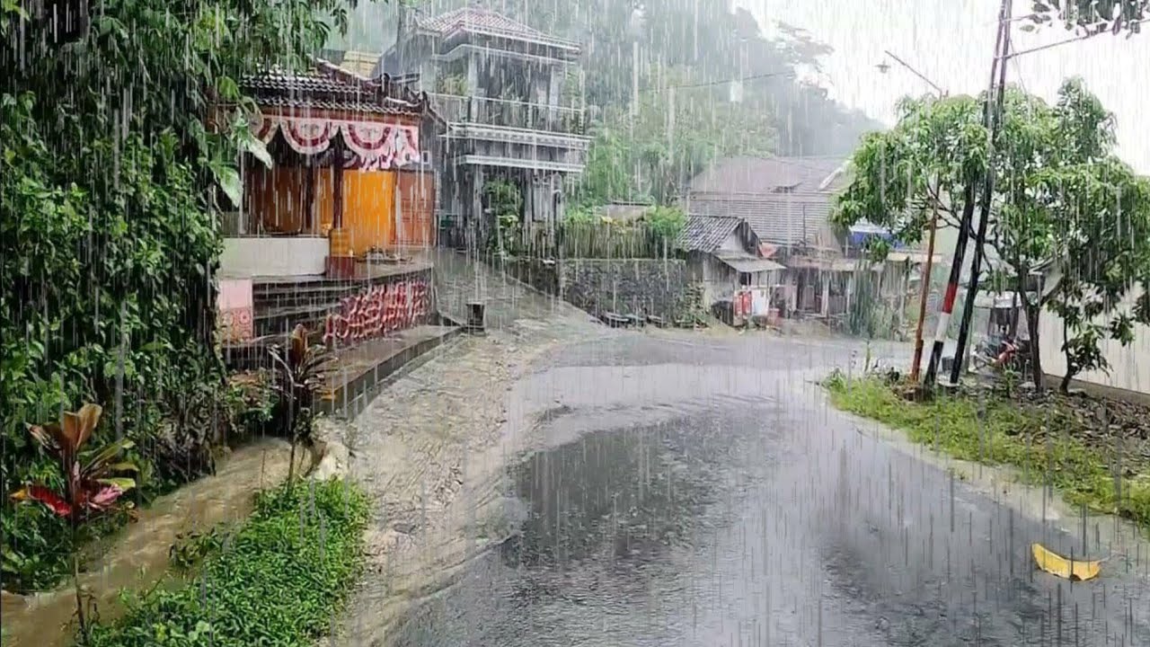 heavy rain in beautiful highland village || rain sounds for sleeping ...