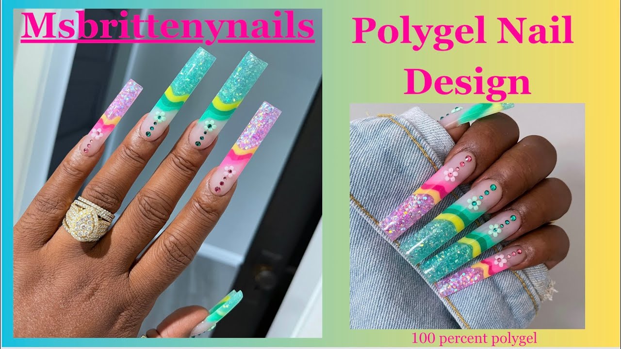 Another polygel nail design…. Temperature changing and Mylar design ...