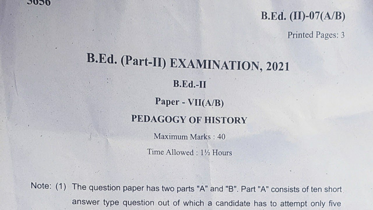 B.Ed 2nd Year Pedagogy Of History Exam Paper 2021 | B.Ed 2nd Exam Paper ...