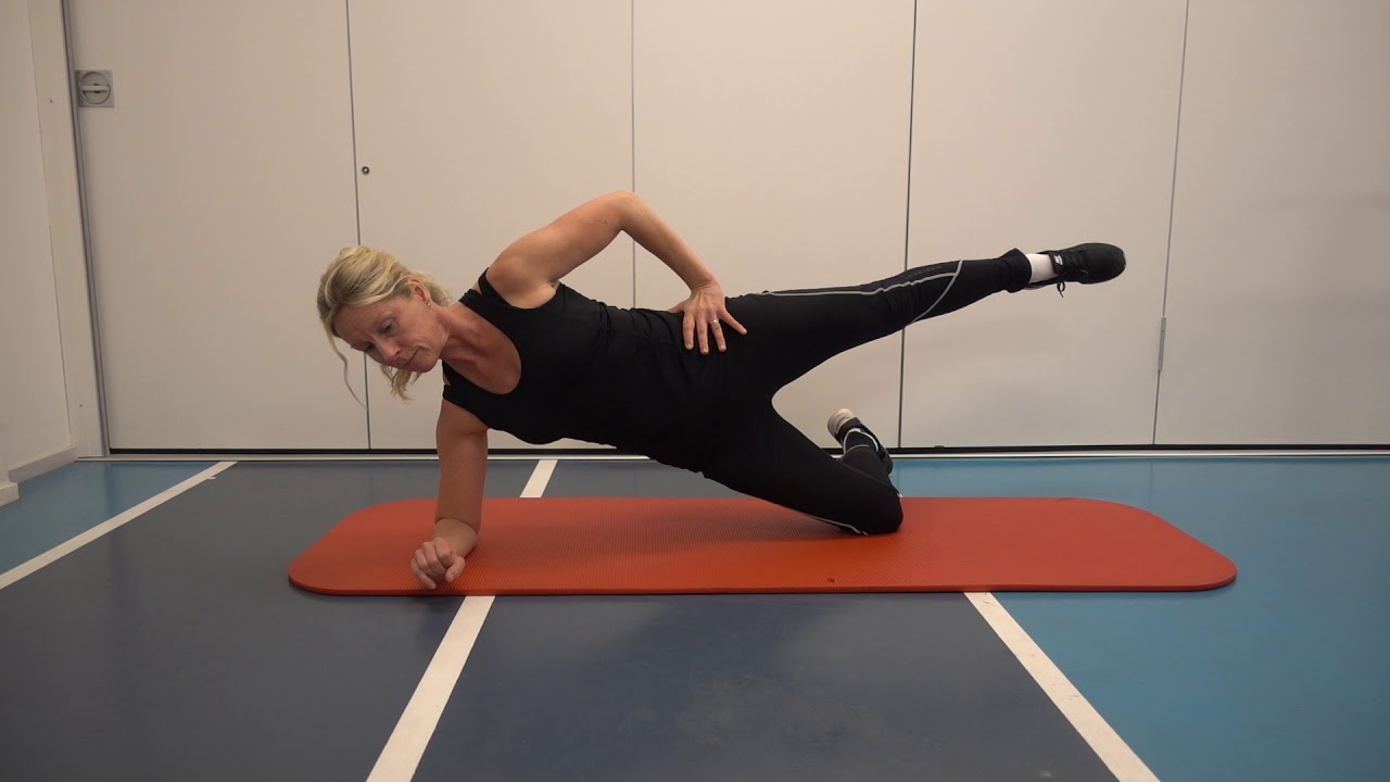 23A. Sidoplanka på knä med lyft, med benlyft och med benlyft och ...