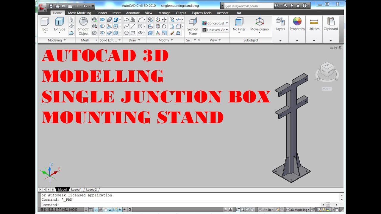 AutoCAD 3D, How to drawing single Junction box mounting stand, autocad ...