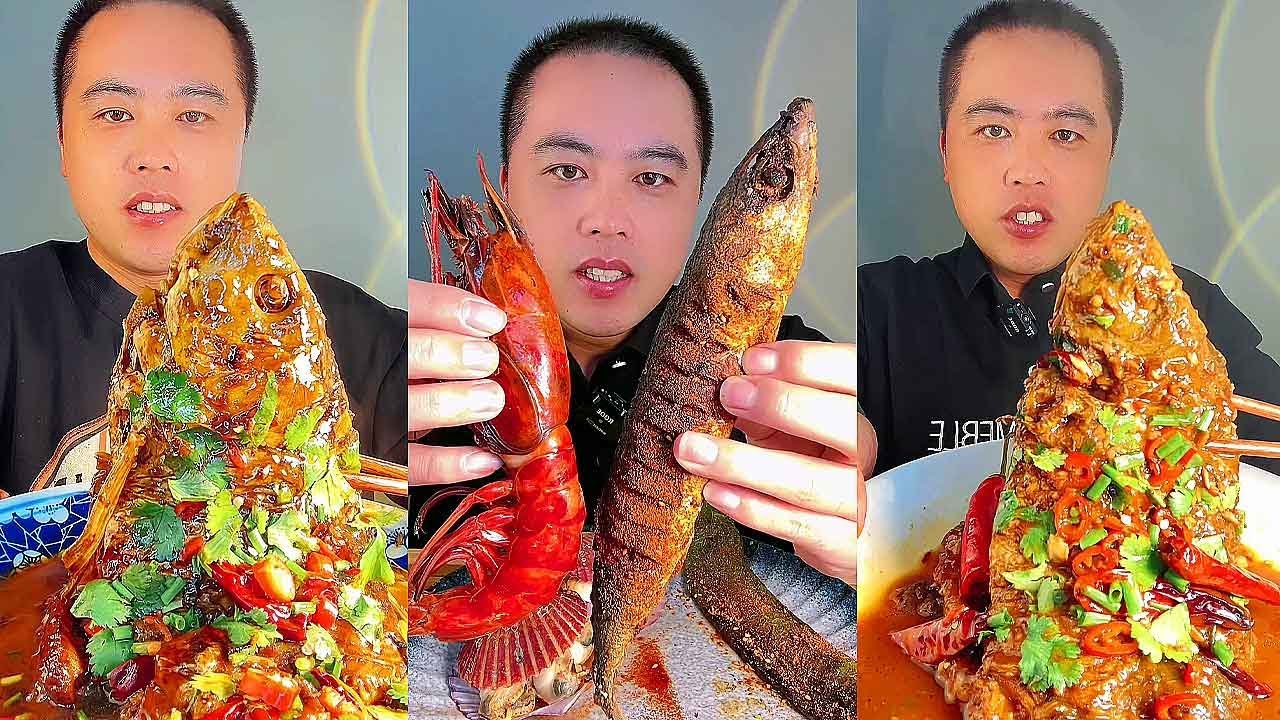 ASMR MUKBANG-Homemade Low-Profile Seafood Set With Braised Fish, So ...