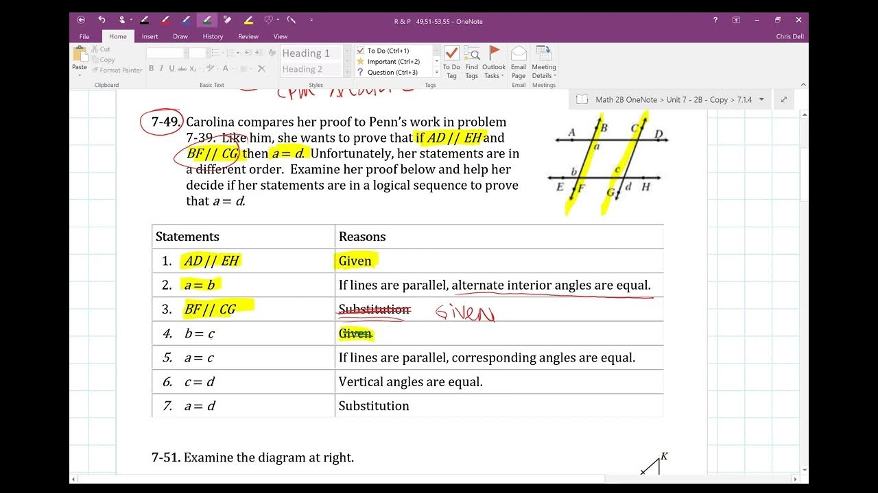 CPM Math 2 Section 7.1.4 #7-49 (Two column proof) - YouTube