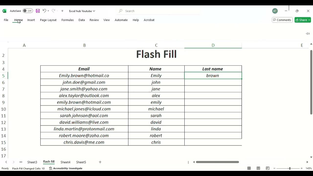 How to use Flash Fill data in Excel | Flash Fill Trick | Don't add full name manually - YouTube