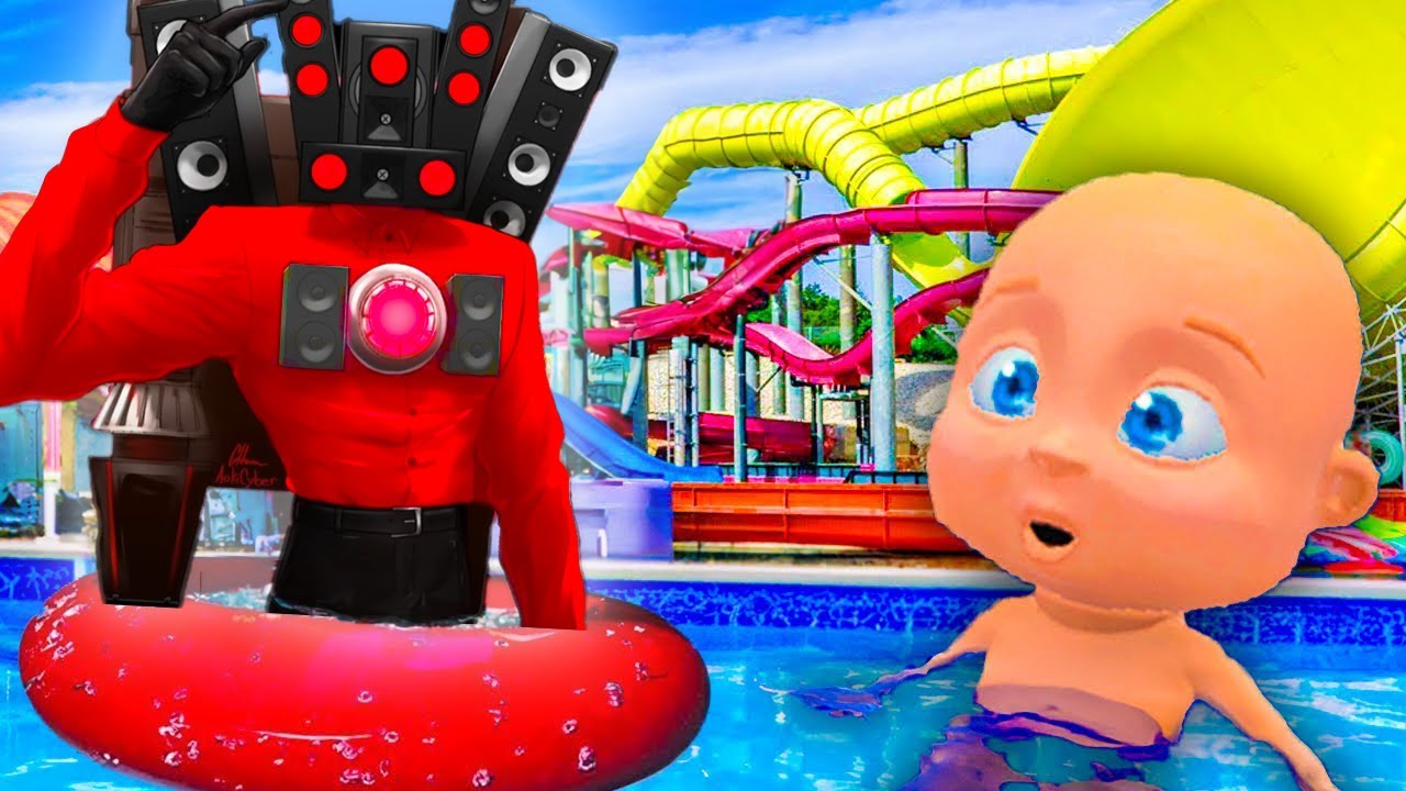 Baby and TITAN SPEAKERMAN Go to WATER PARK! - YouTube