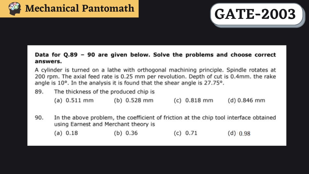 Q-89 & 90 | GATE Mechanical-2003 Solved Paper | GATE Mechanical ...