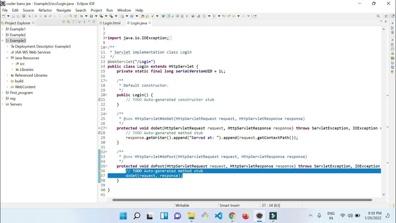Login Example of Request Dispatcher interface in Eclipse | Eclipse ...