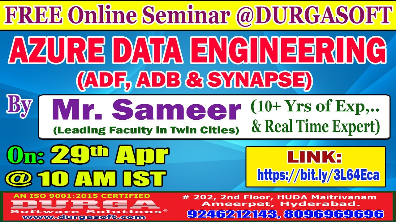 AZURE DATA ENGINEERING (FREE Seminar) Online Training @ DURGASOFT - YouTube