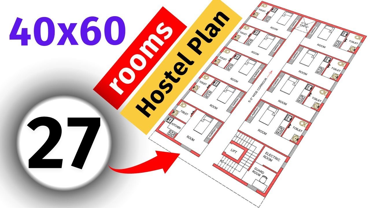40x60 | PG Hostel Plans and Designs | 1 rk rent purpose house plan | PG ...