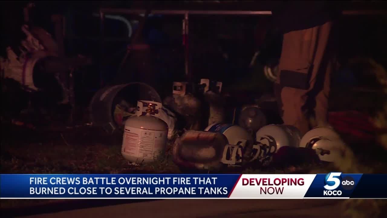 Mustang crews respond to camper, shed fire surrounded by propane tanks ...