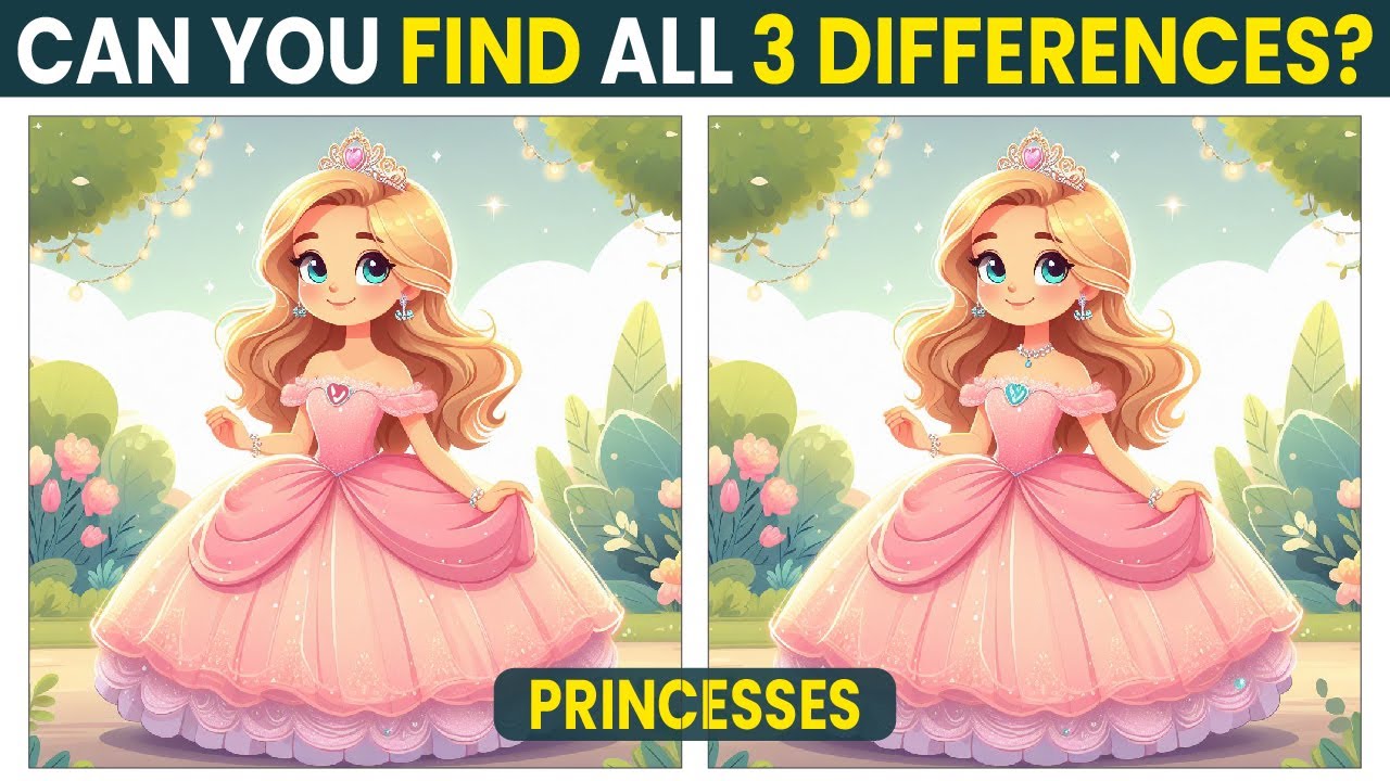 Can you spot all three differences? 5 princess puzzles - YouTube