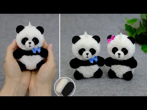 Pandaları çok seviyorum😍Kendime ponponlardan panda yaptım🐼İplikten mükemmel ponpon nasıl yapılır🧶