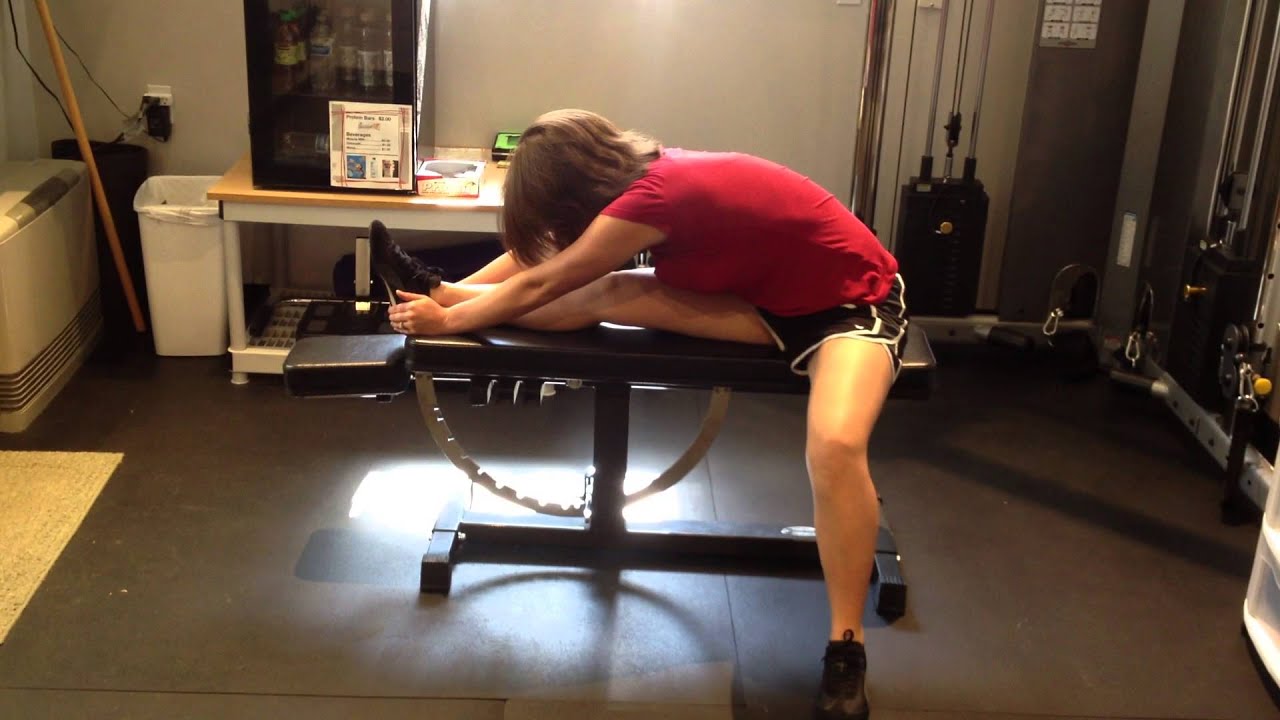 Bench hamstring stretch - YouTube