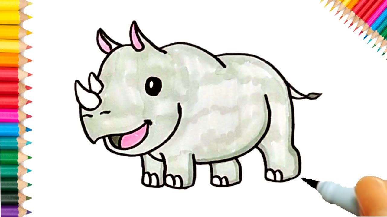 How To Draw A Cute Rhino - YouTube