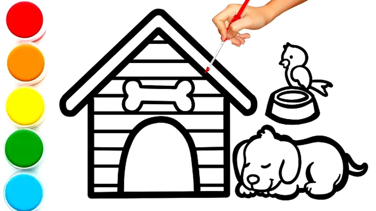 Dog🐶 House drawing easy, coloring and painting for kids and toddlers ...