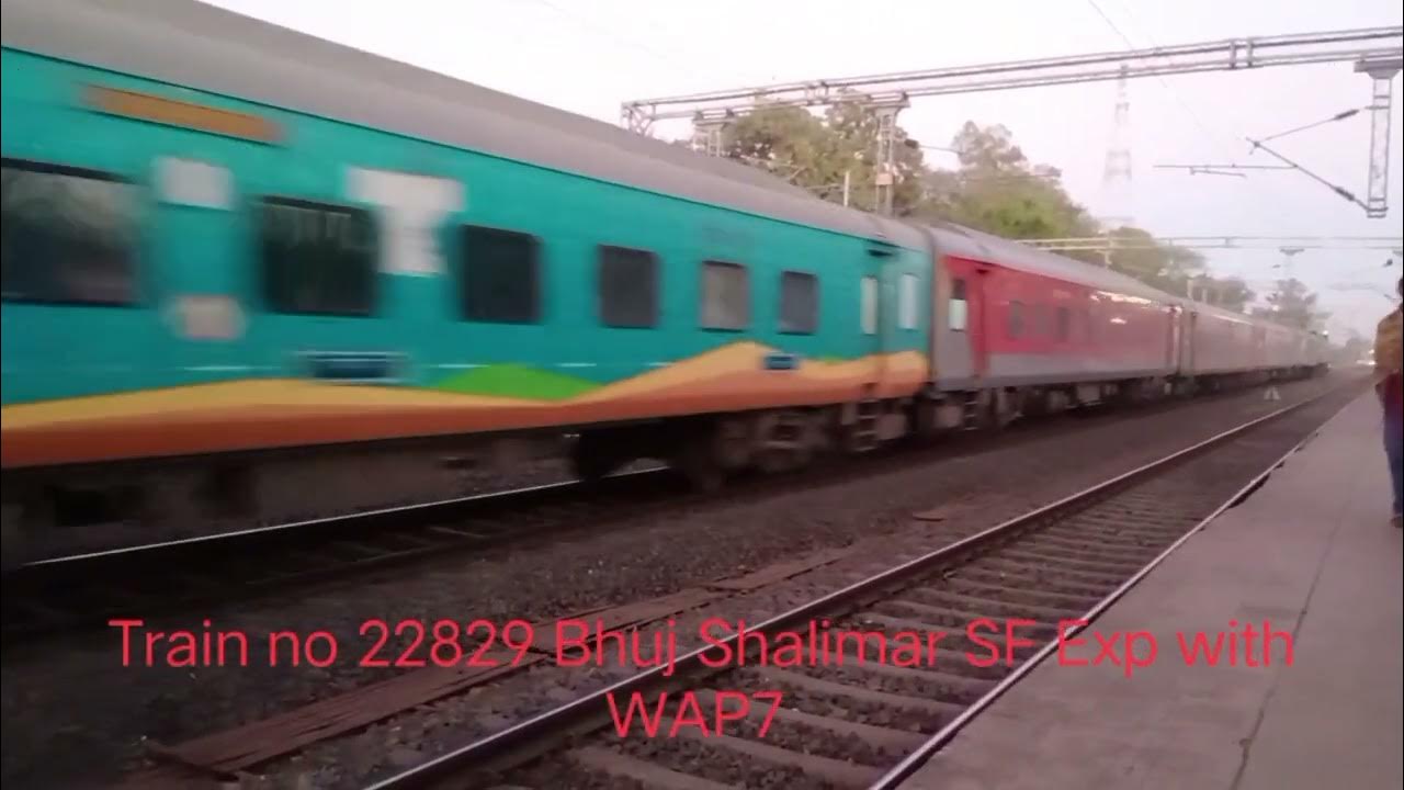 first run new LHB coach with Train no 22829 Bhuj Shalimar SF Exp with WAP7 Umaria Railway ...