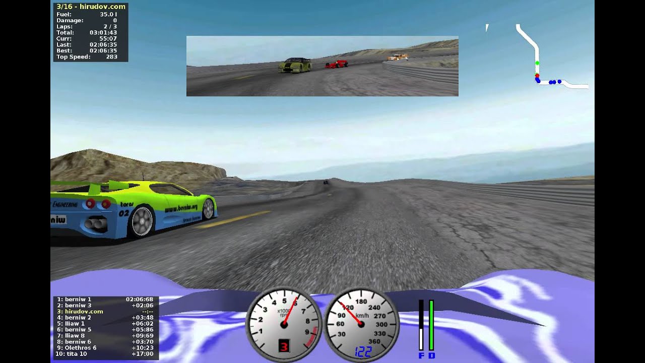 TORCS gameplay car3-trb1 versus all on Road Tracks - Olethros Road 1 ...