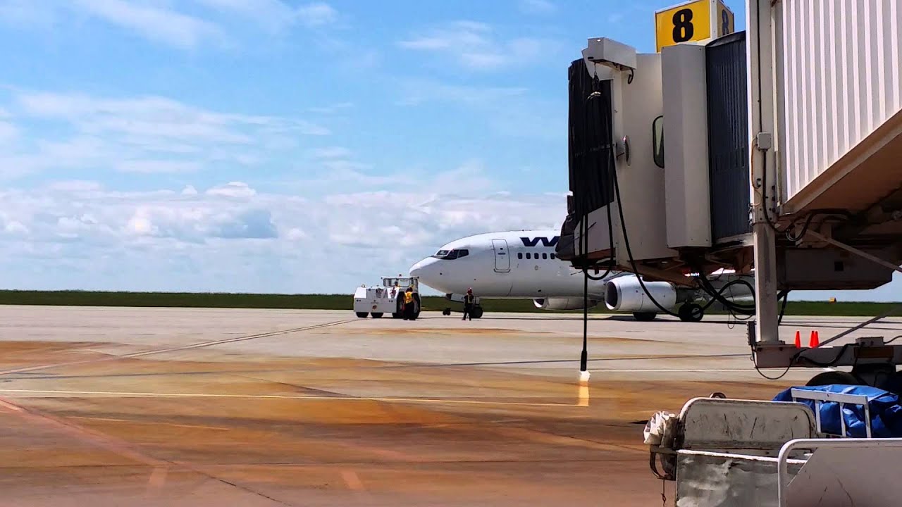 West Jet 737 push back Regina Airport - YouTube