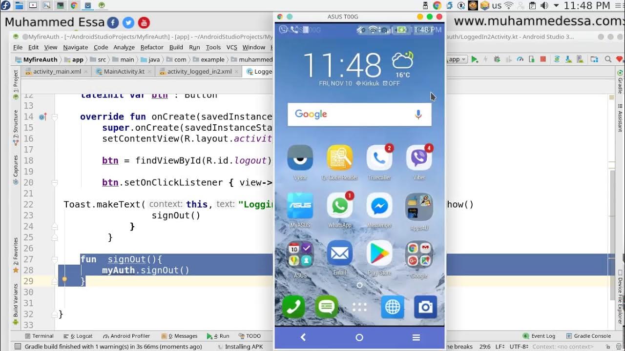 26 Kotlin android Studio Firebase Logout - YouTube