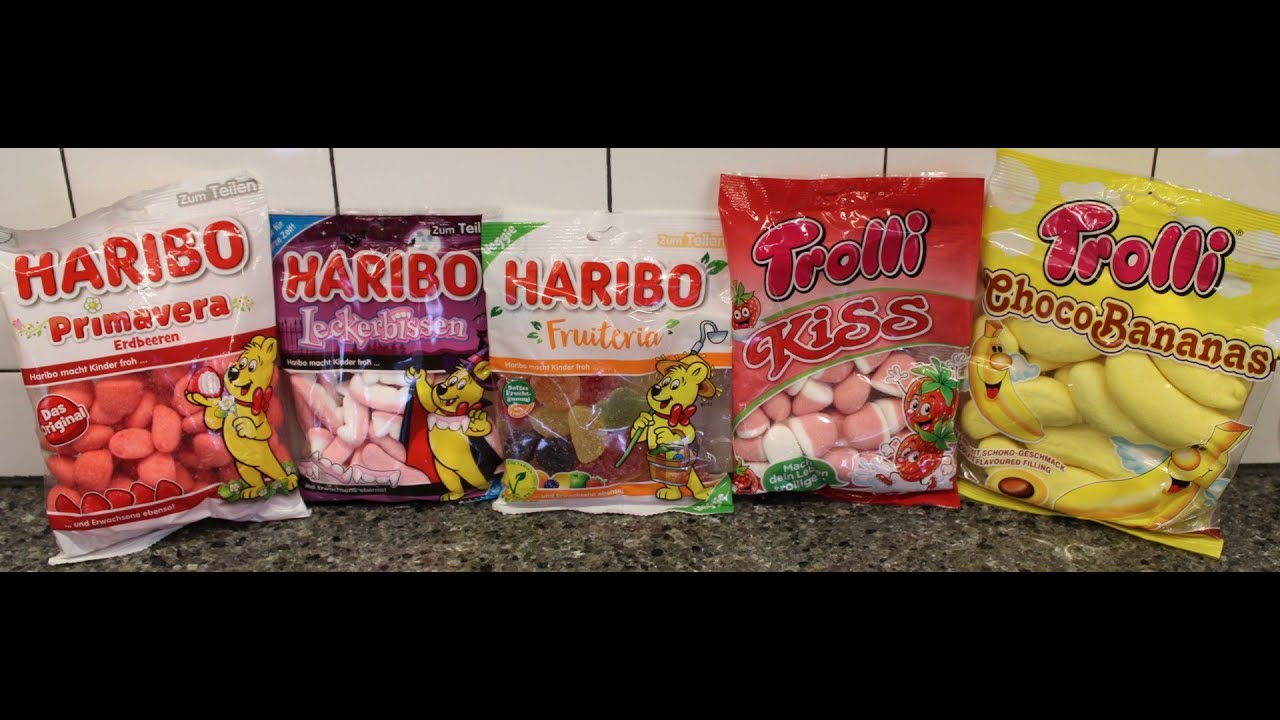 Haribo: Primavera, Teeth, Fruiteria and Trolli: Kiss & Choco Bananas ...