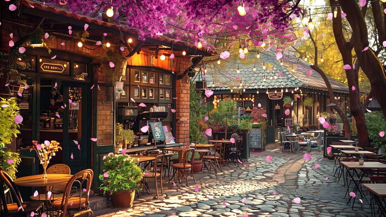 Spring Cafe Shop Ambience ☕ Outdoor Cafe Vibes & Relaxing Smooth Jazz ...