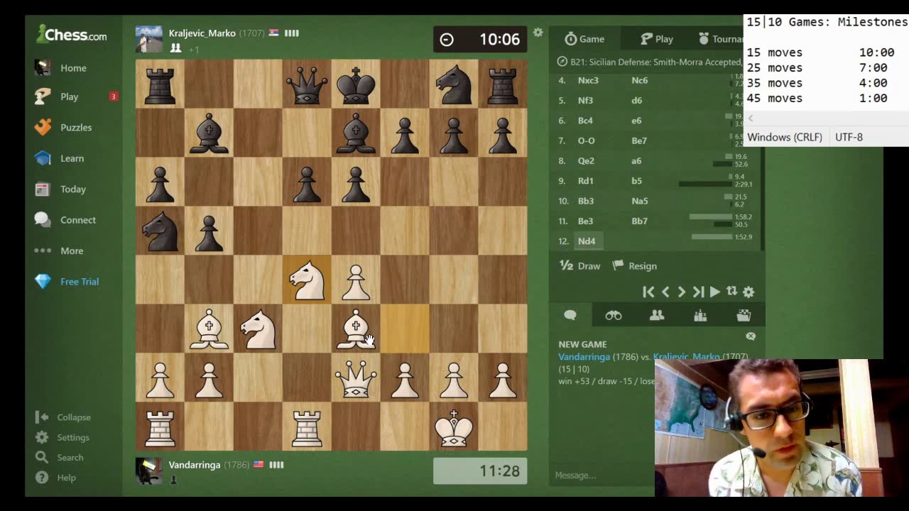 Smith Morra Gambit Accepted, main line with ...a6, Rapid Chess Game #6 ...