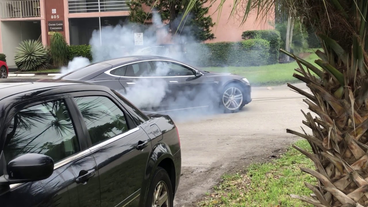 Burnout in the Tesla - YouTube