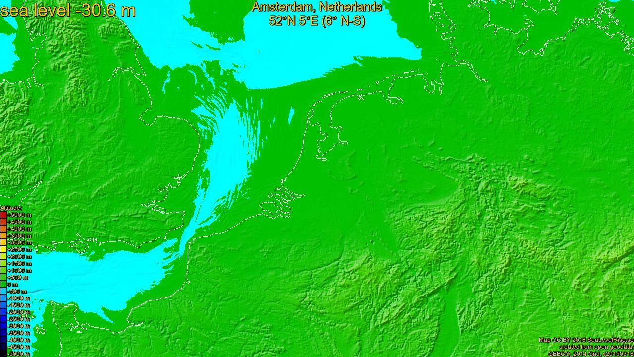 Amsterdam, Netherlands, sea level rise -135 - 65 m - YouTube