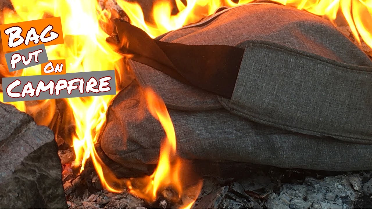 Bag put on campfire (burning stuff) - YouTube