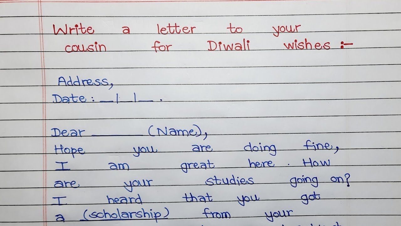 Write A Letter To Your Cousin For Diwali Wishes Youtube
