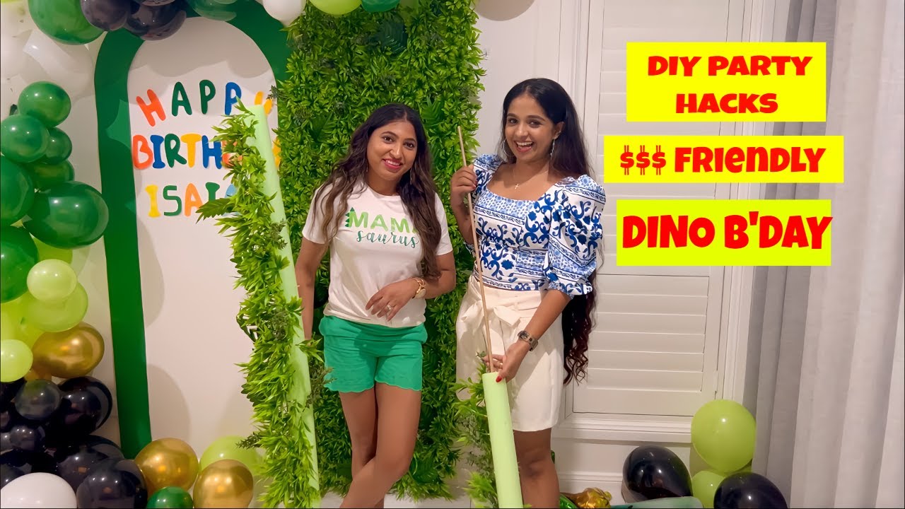 How to DIY dinosaur birthdayparty on a budget!DIY Dino forest backdrop ...