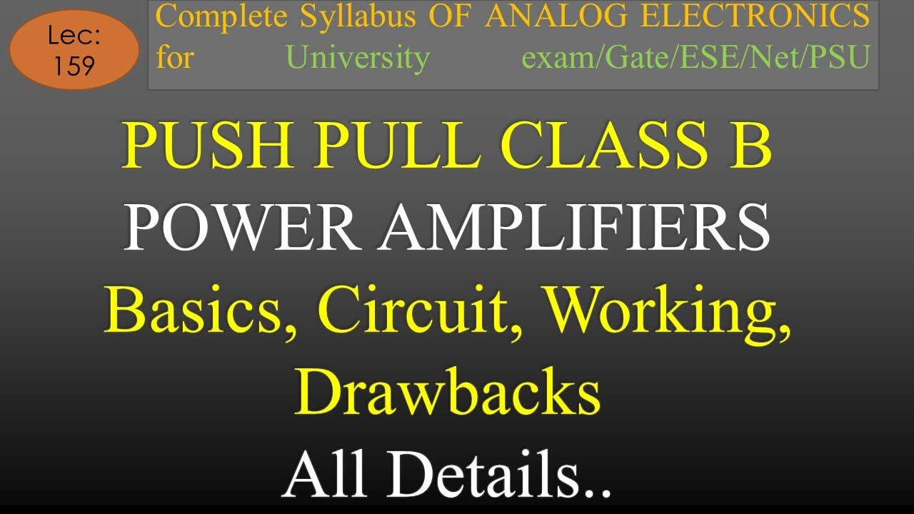 Lec-159 Push Pull Class B Power Amplifier- Basics, Circuit, Working ...