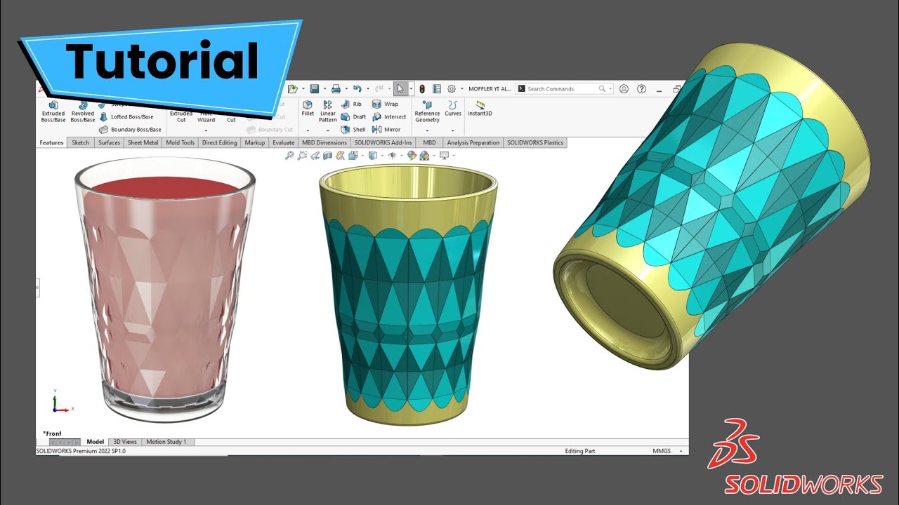 SolidWorks Surface Modeling - Crystal Cup - YouTube