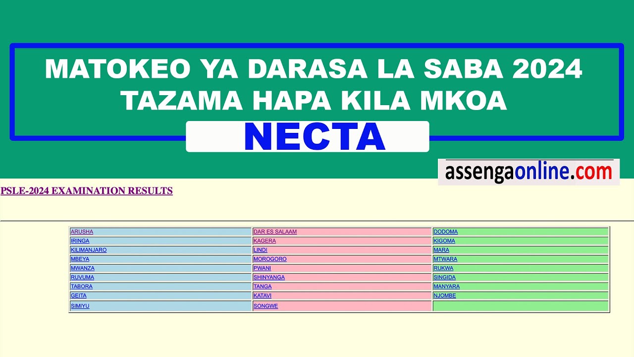 TAZAMA HAPA MATOKEO YA DARASA LA SABA 2024 MIKOA YOTE TANZANIA - YouTube