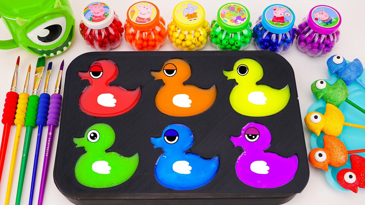 Satisfying Video🌈 DIY Making Rainbow Duckie With Mixing Glitter Slime ...