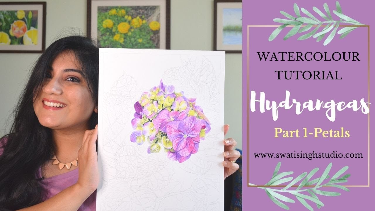 How to paint realistic Hydrangea flowers in watercolors | STEP by STEP ...