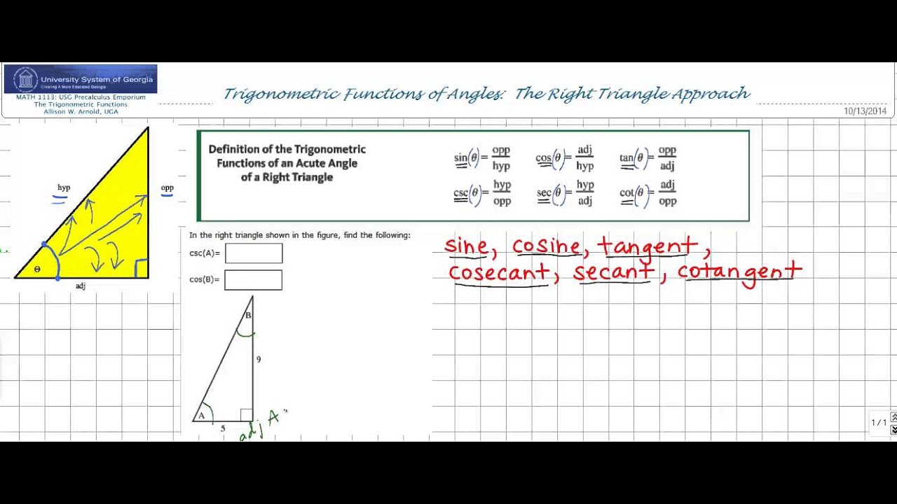 5.2 1. Trig Functions of an Acute Angle: Right Triangle Approach - YouTube