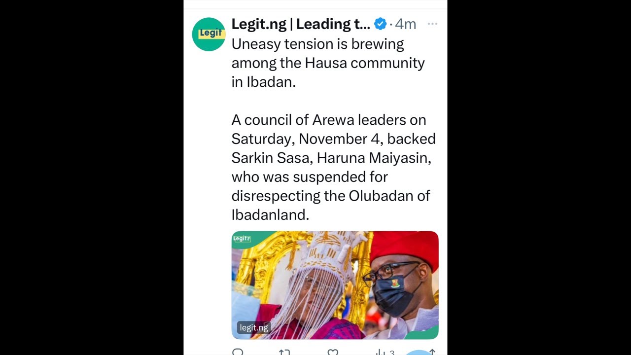 Olubadan of Ibadanland disrespect by AREWA leadership tussle between ...