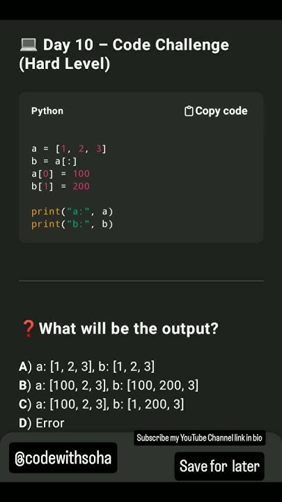 Day 10 Python Coding Challange Comments your answers 👇 below #viralreels #quizzes - YouTube