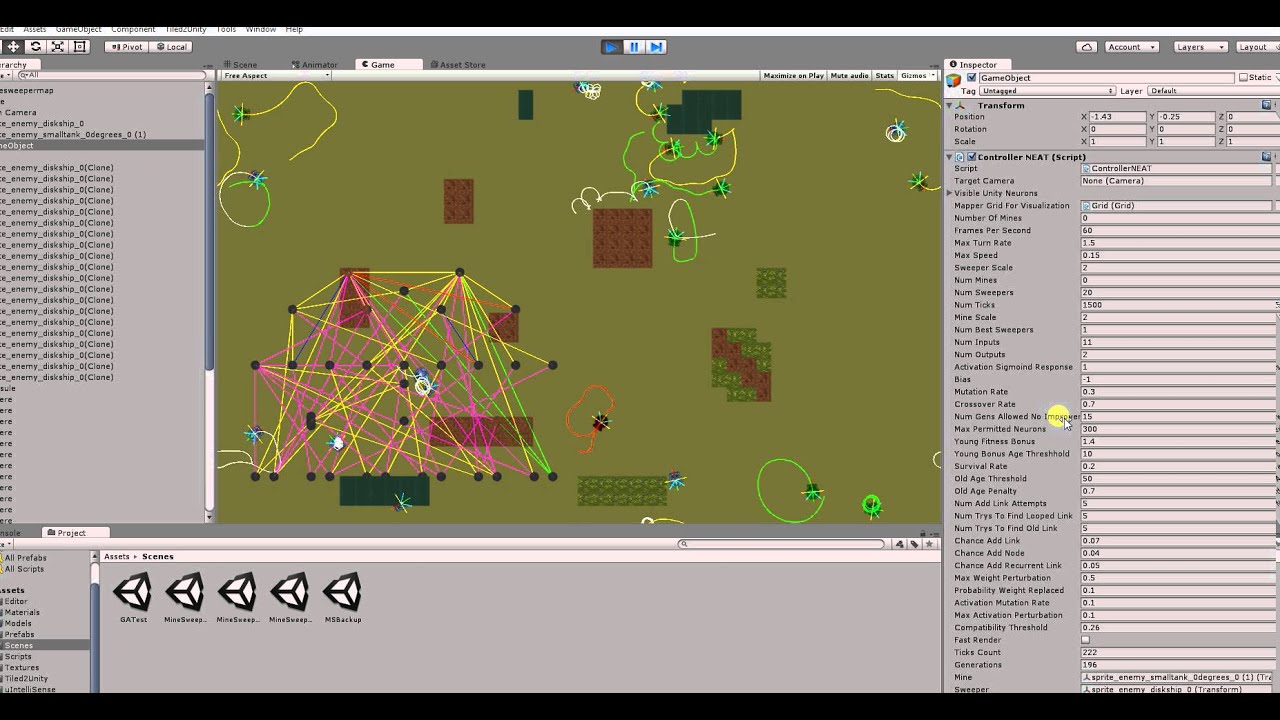 Unity NEAT Sweepers Movement Example - YouTube