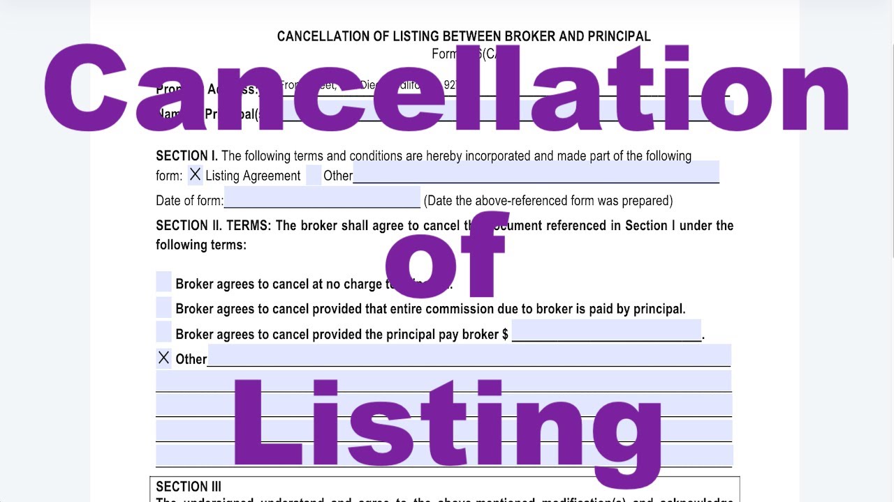 Cancellation of Listing Between Broker and Principal - Real Estate Form ...