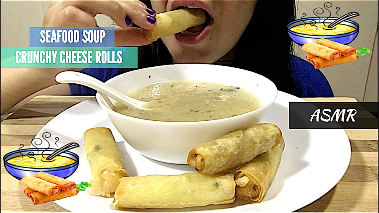 ASMR SUPER CRUNCHY CHEESE ROLLS & SEAFOOD SOUP | Eating Show | MUKBANG ...
