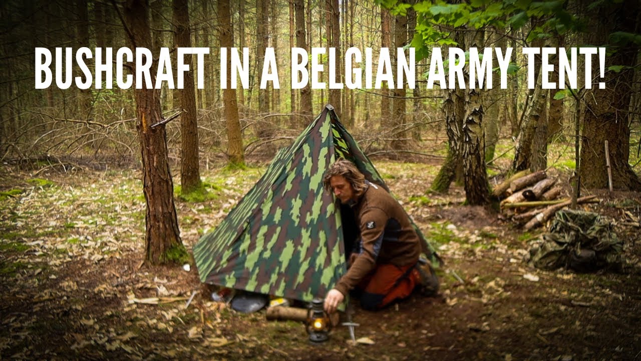 48 Hours OffGrid Bushcraft Camping In A Belgian Army Tent! Guy Lineless ...