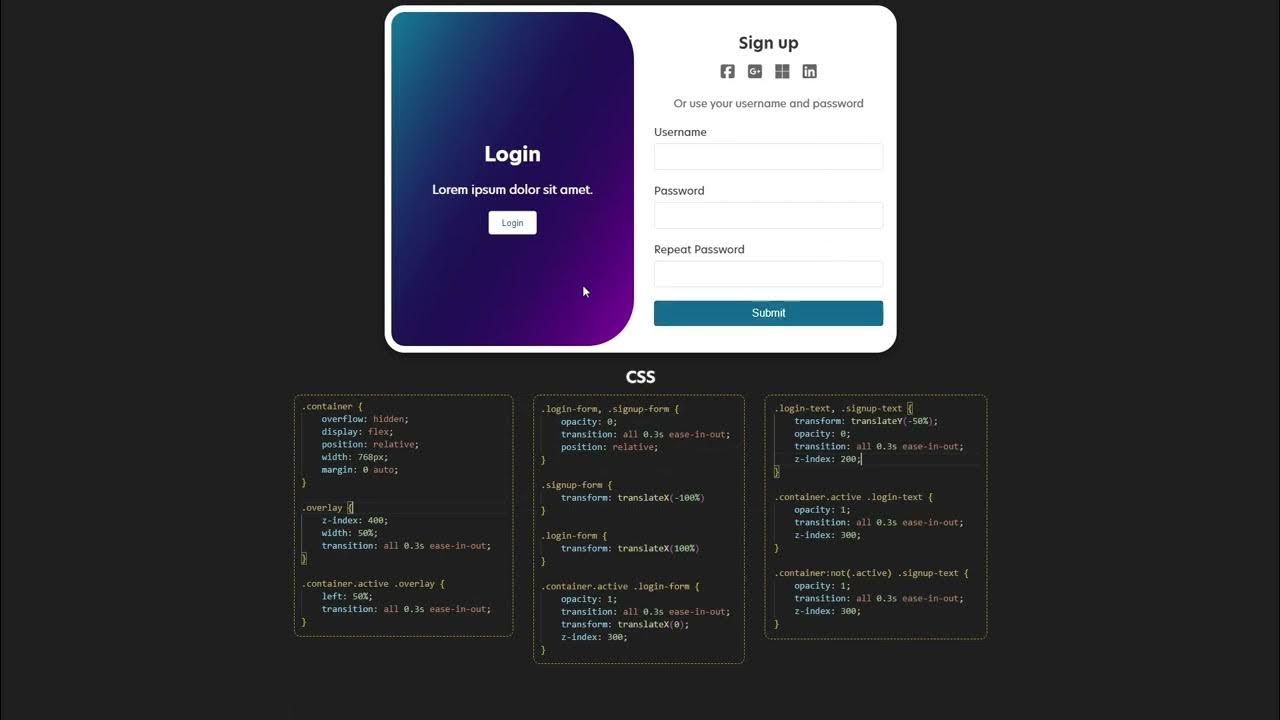 Animated Login Signup Form - HTML, CSS, JS - YouTube
