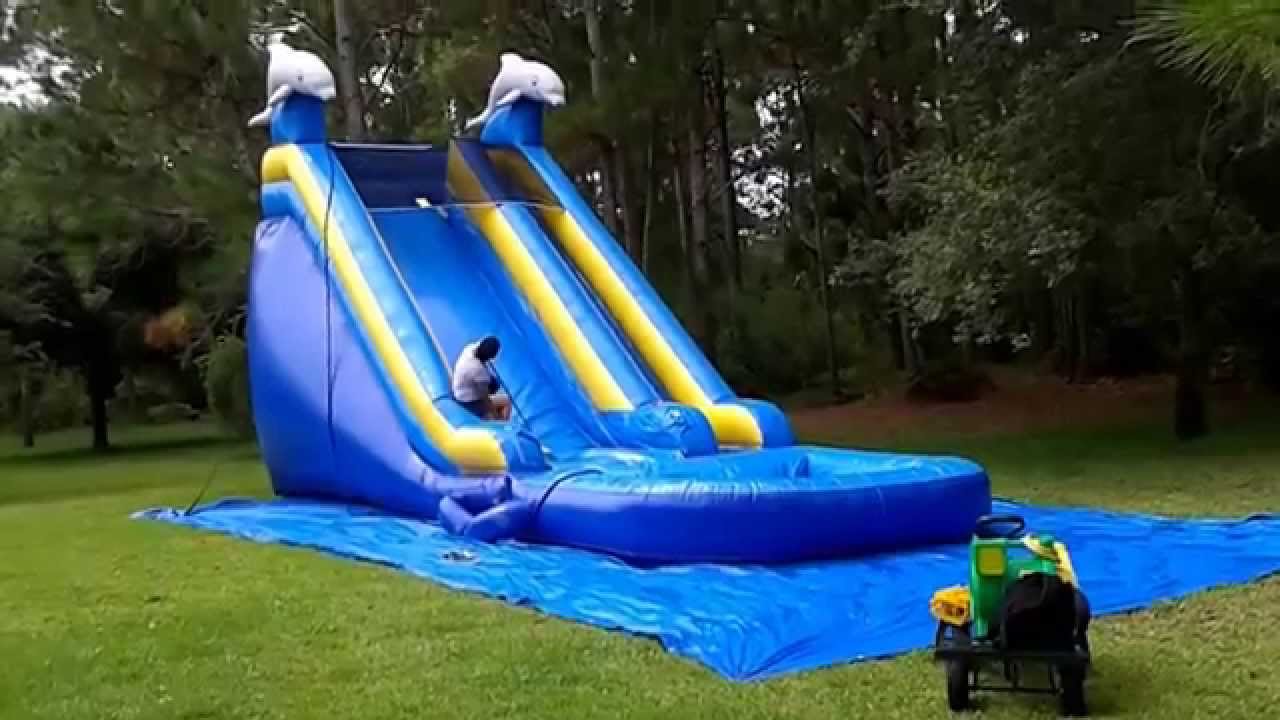 Clean and pull down the 18 feet tall dolfin water slide - YouTube
