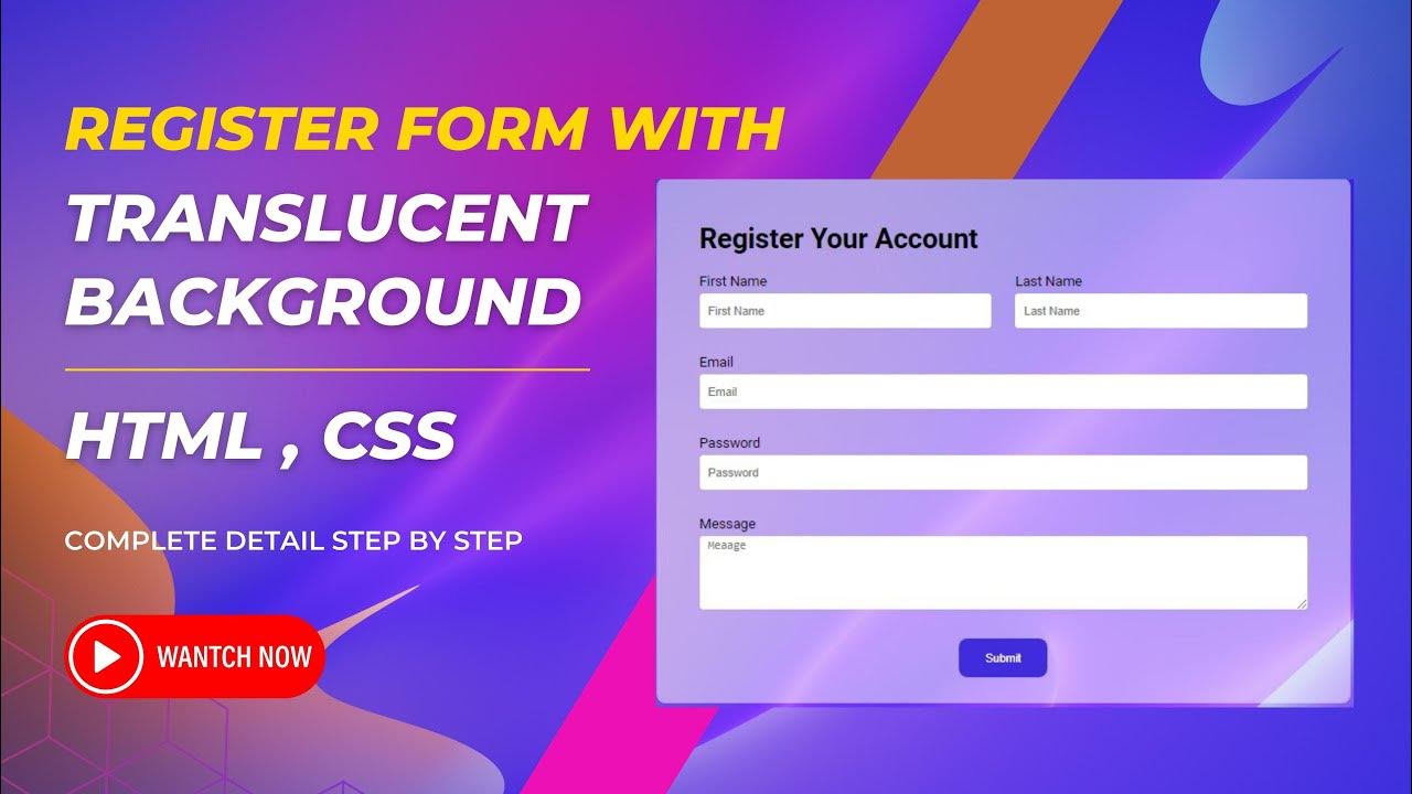 Register Form with Translucent background Usign HTML , CSS | Hindi ...
