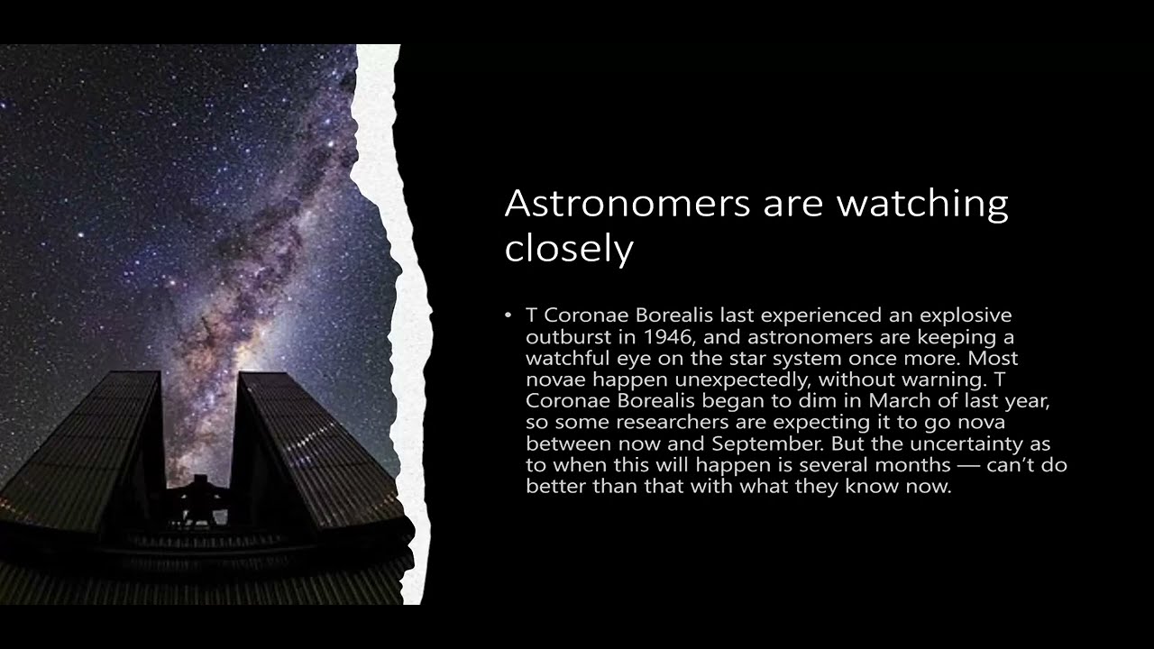 Stellar Explosion known as a Nova in the T Coronae Borealis sometime in ...
