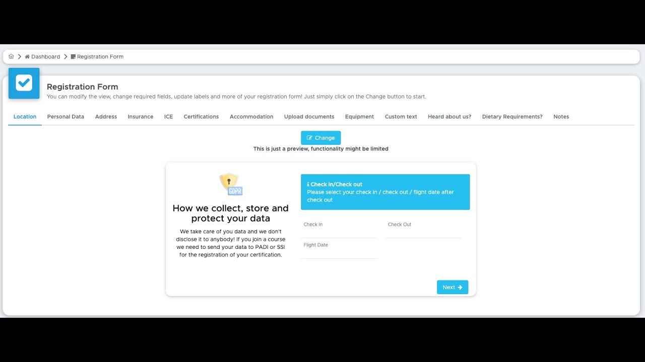 Fully customisable registration form in Geek Divers - YouTube